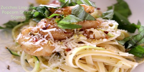 Zucchini Linguine Popcorn Shrimp Scampi - Basilmomma